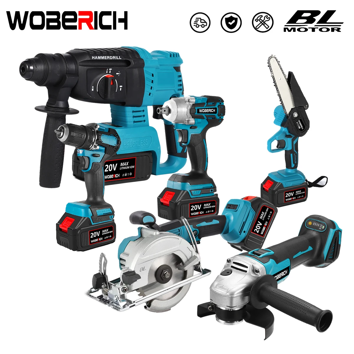 Brushless-Cordless-Electric-Impact-Hammer-Drill-Angle-Grinder-Electric ...