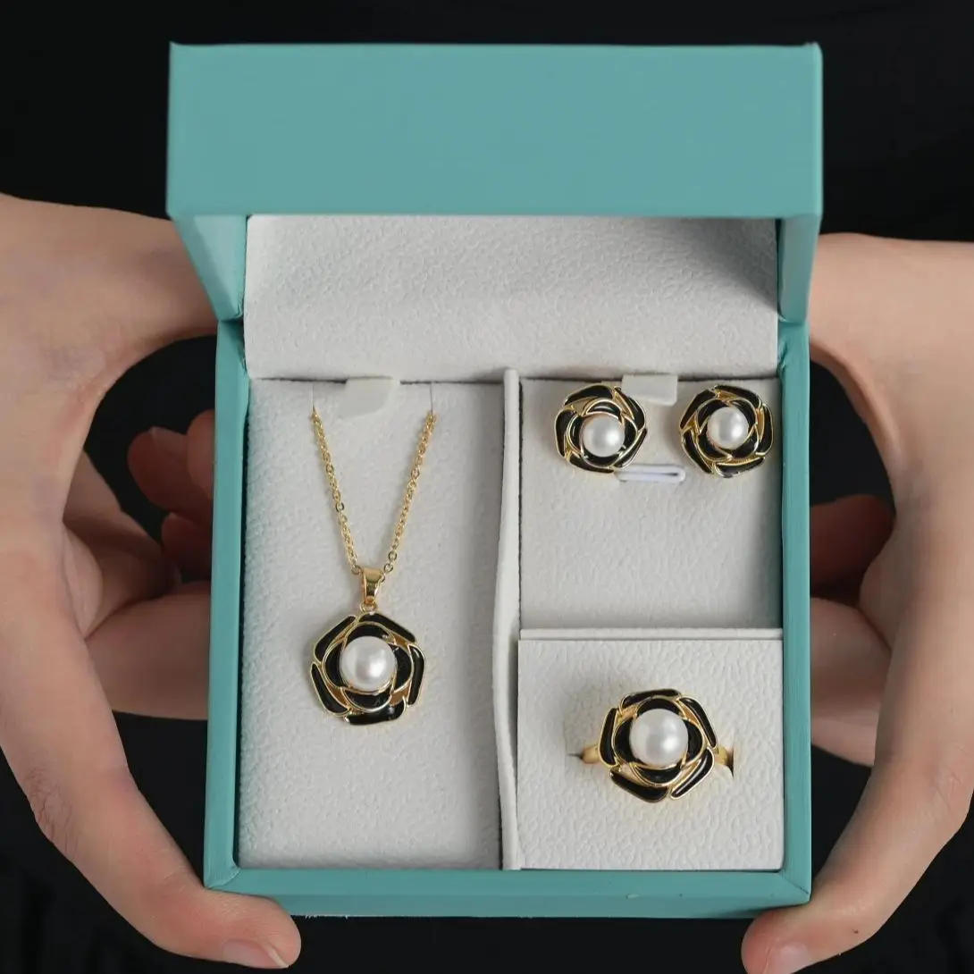 Conjunto-de-collar-y-pendientes-de-perlas-aut-nticas-de-agua-dulce-flor ...