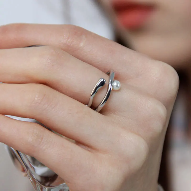 INS-925-Sterling-Silver-Line-Adjustable-Ring-For-Women-Chic-Irregular-Fine-Pearl-Jewelry ...