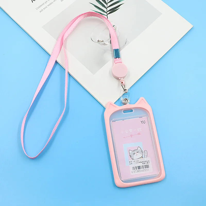 Kids Cute Cartoon Cat Transparent Card Holder Bank Identity Bus ID Card ...