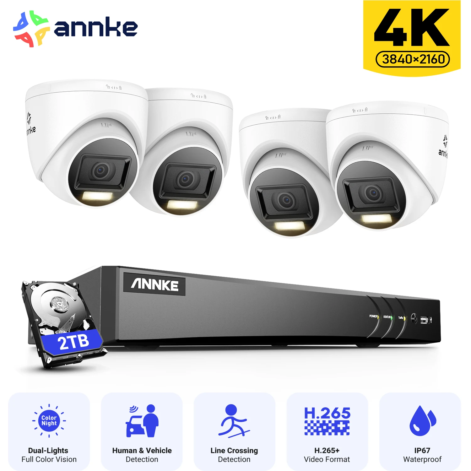 ANNKE 4K Dual-Light Ultra HD 8CH DVR H.265+ CCTV Camera Security System ...