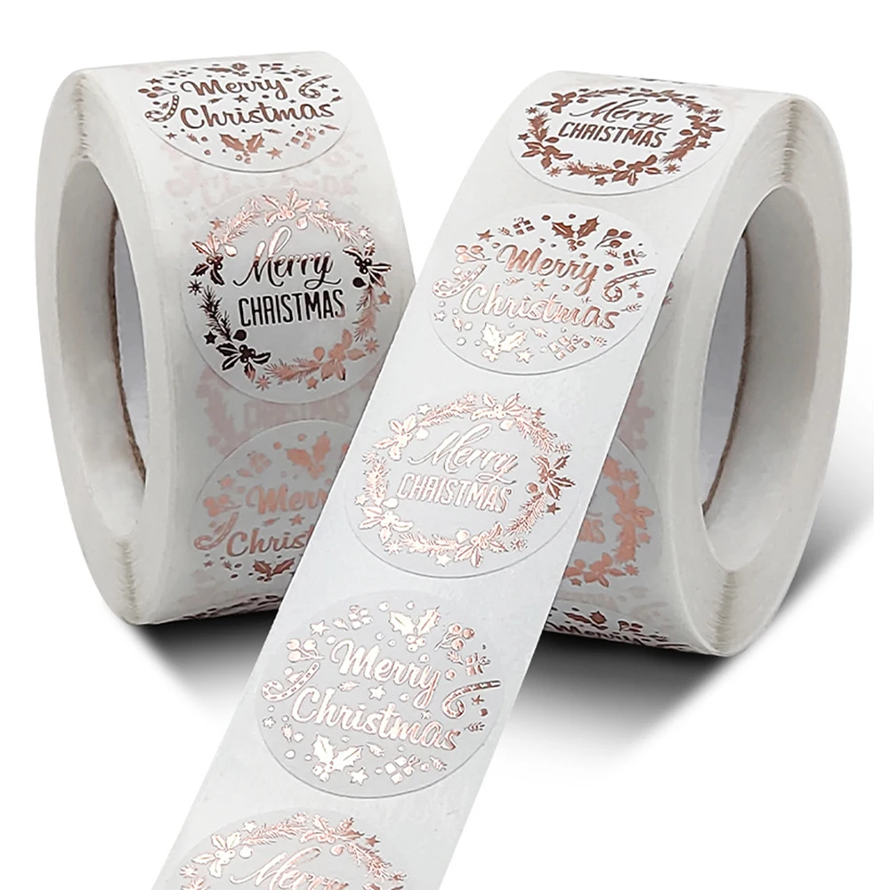 100-500pcs-Rose-Gold-Merry-Christmas-Stickers-Self-adhesive-Holiday ...