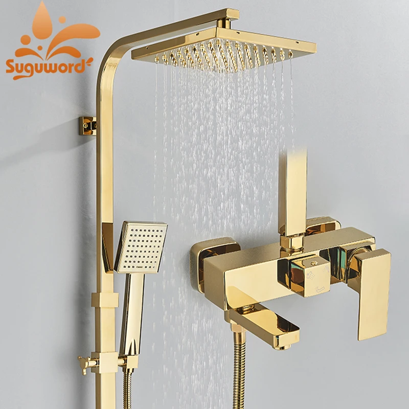 Luxury-Golden-Shower-Faucet-Set-8inch-Brass-Rainfall-Headshower-with ...