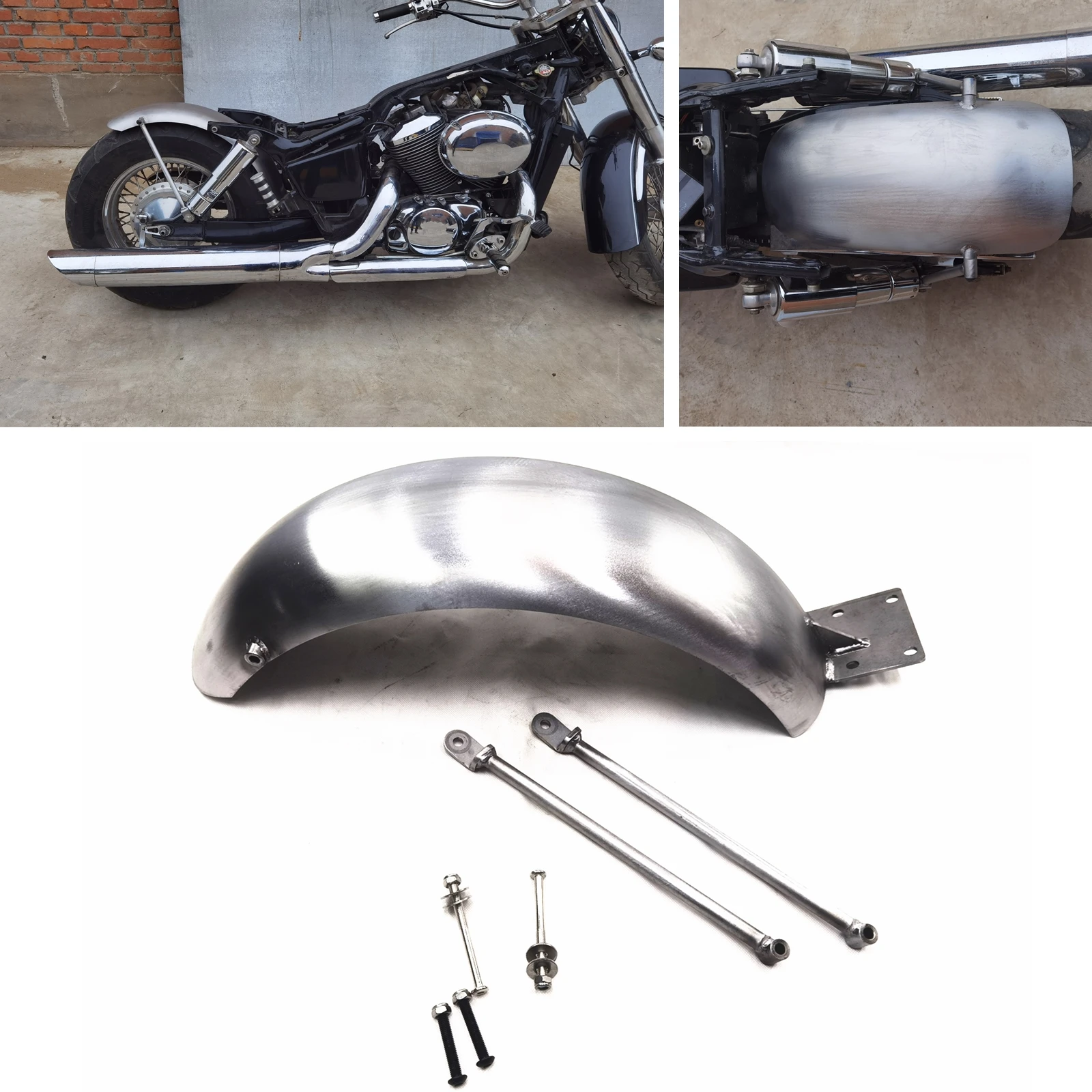 Motorcycle-Rear-Fender-Plate-Mudguard-Guard-Flap-Cover-Iron-W-Bracket ...