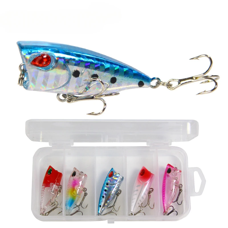5 Pcs Lure Bait Set 5 Colors 3D Eyes Floating Mini Wave Crawler ...
