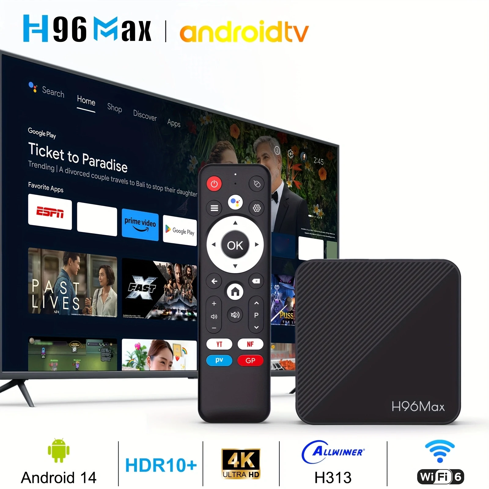 H96 MAX H313 smart tv box android 14.0 Wifi6 BT5.0 4K @ 60fps 100M/LAN ...
