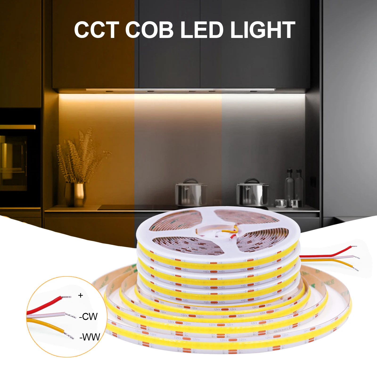 Tira de luces LED CCT COB, cinta Flexible de alta densidad, 24V, 12V ...