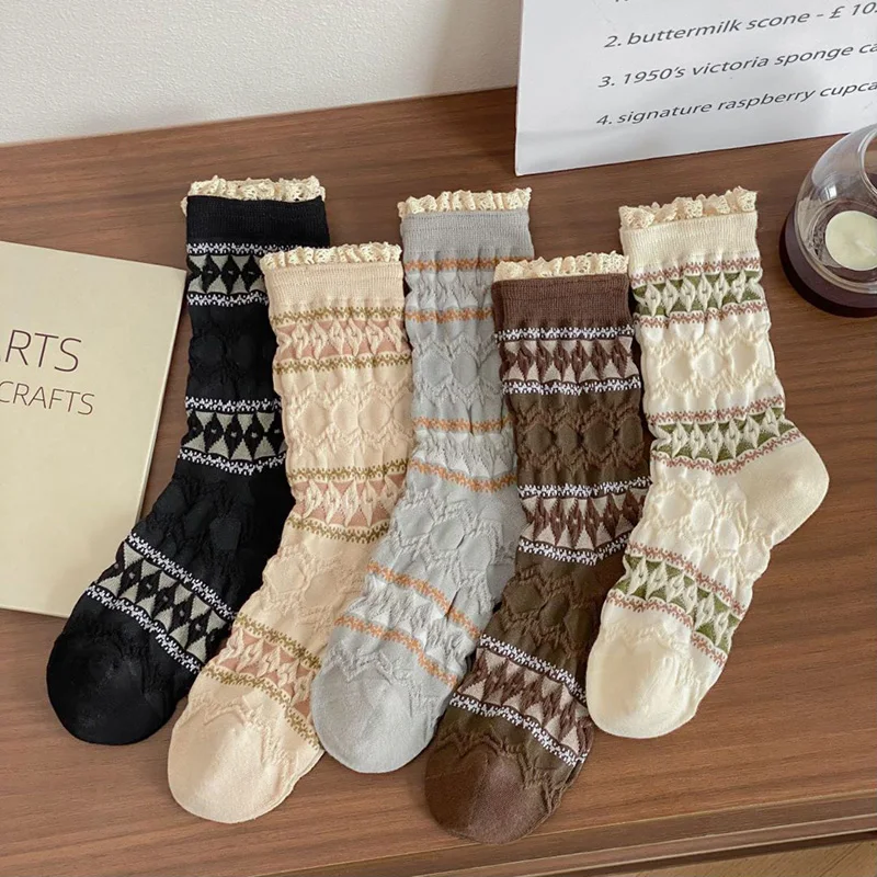5-Pairs-Lot-Lacework-Frilly-Ruffle-Striped-Socks-High-Quality-Lady-Girl ...