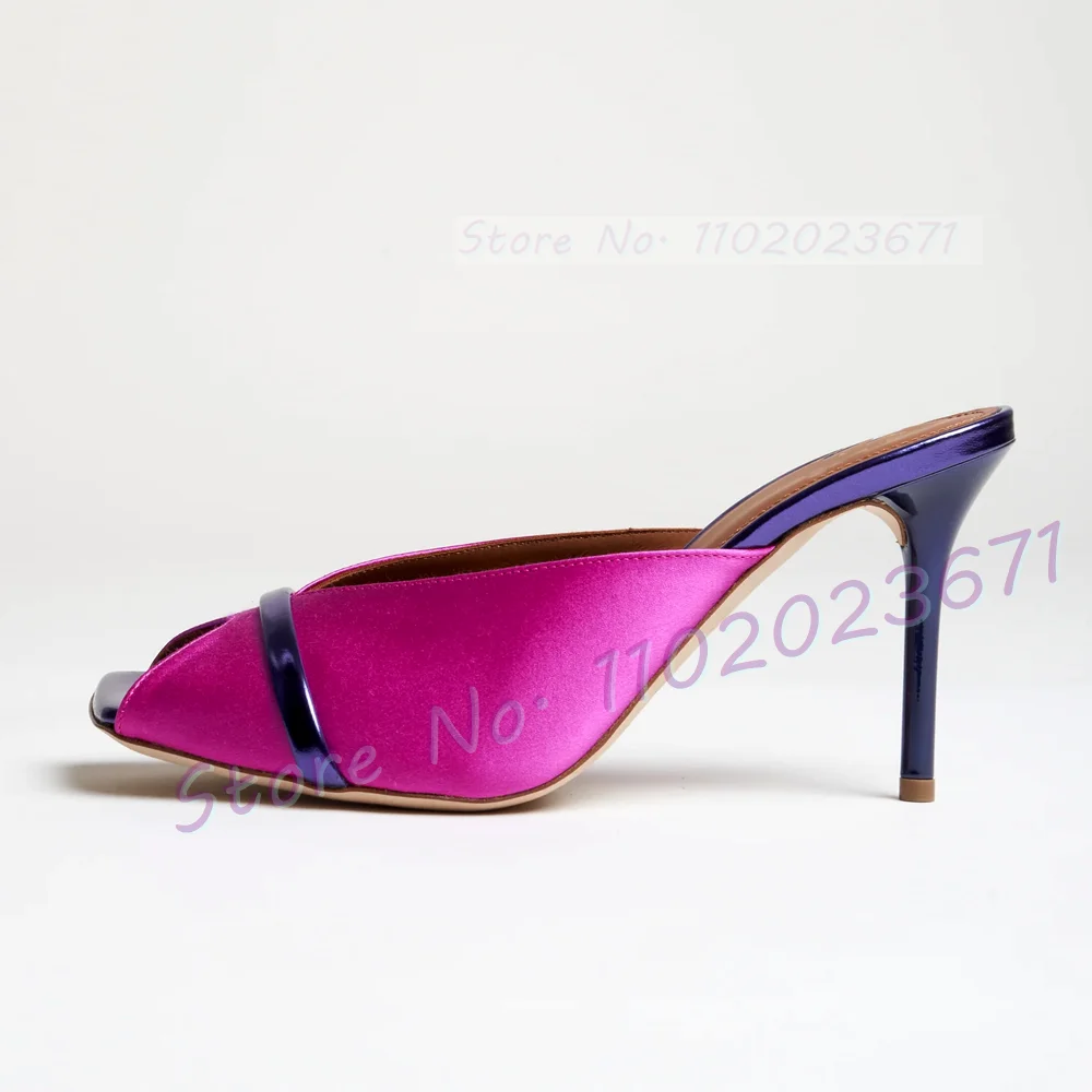 Fuchsia Peep Toe Heeled Mules Woman Metallic Toe Strap Shallow Satin ...