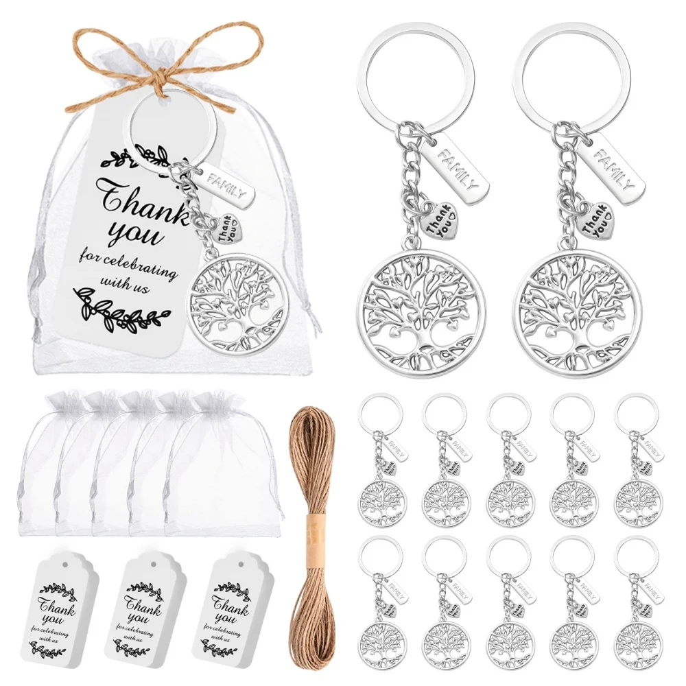 10-50pcs Wedding Souvenir Life Tree Keychain Gift Bags Thank You Card ...