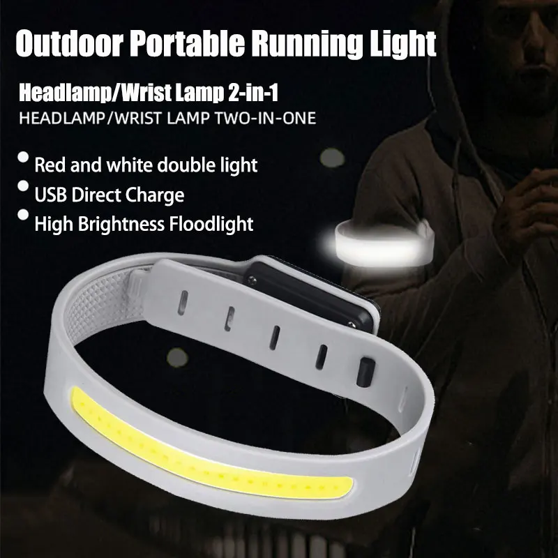 Portable COB Headlamp Outdoor Night Running Wrist Lamp Rechargeable ...
