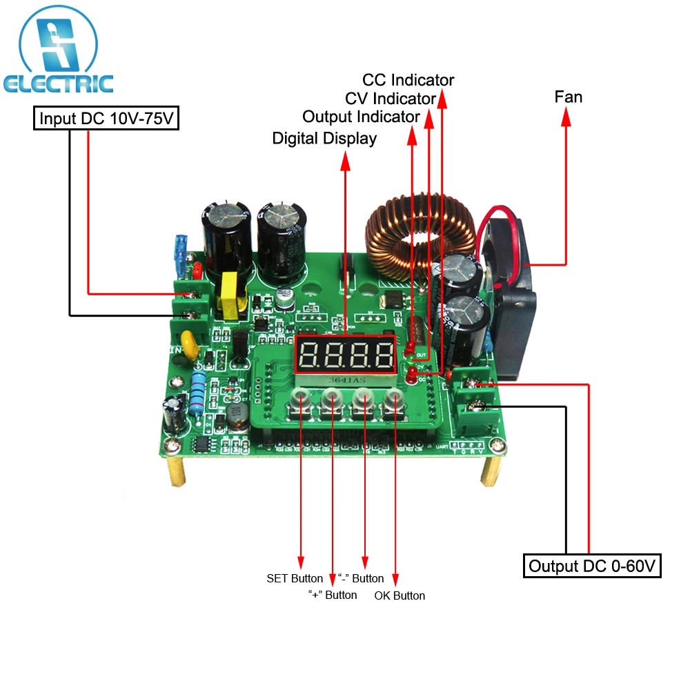 Medidor de capacidad de voltaje CC módulo regulador de voltaje reductor CNC módulo de fuente de ...