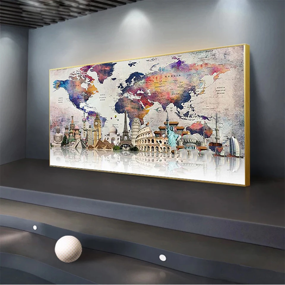 5d Diy Diamond Painting Colorful World Map Picture Of Rhinestone Big ...