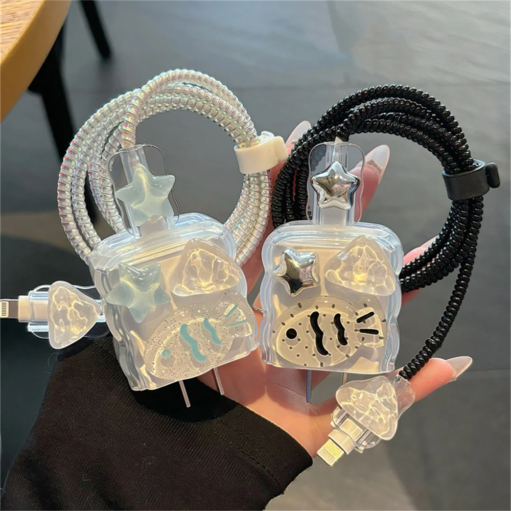 Kawaii Cute 3D Shell Fish Star Wave Border Clear USB Protector Cover ...