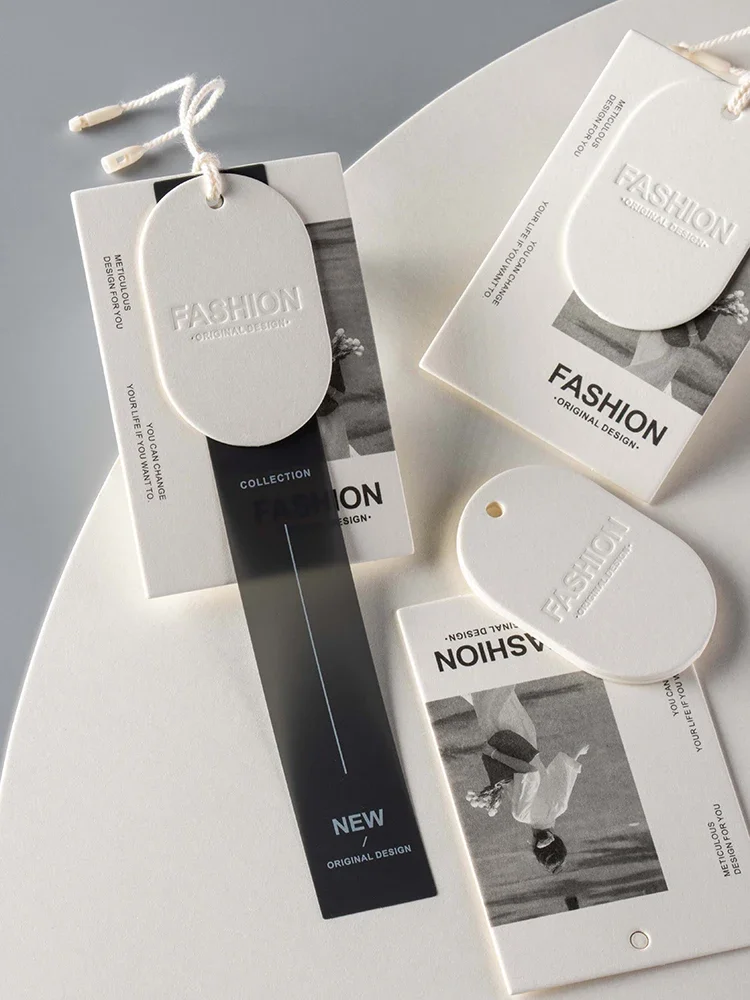 100 Pcs Tags Fashion Rectangle Elliptical Three-piece Clothing Hangtags ...