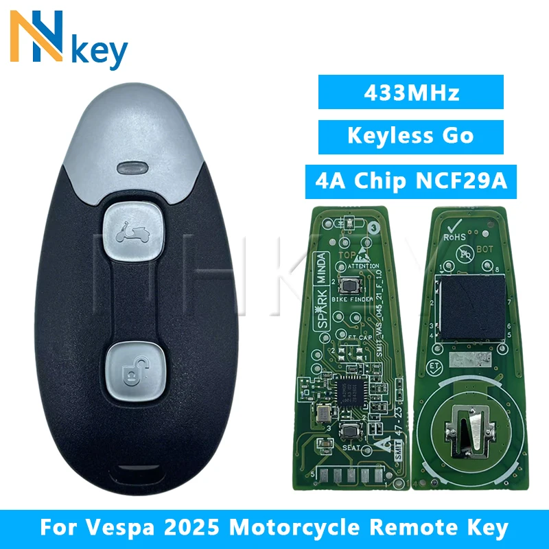 NHKEY For Vespa 2025 Model Year Vehicle Remote Motorcycle Key 4A Chip ...