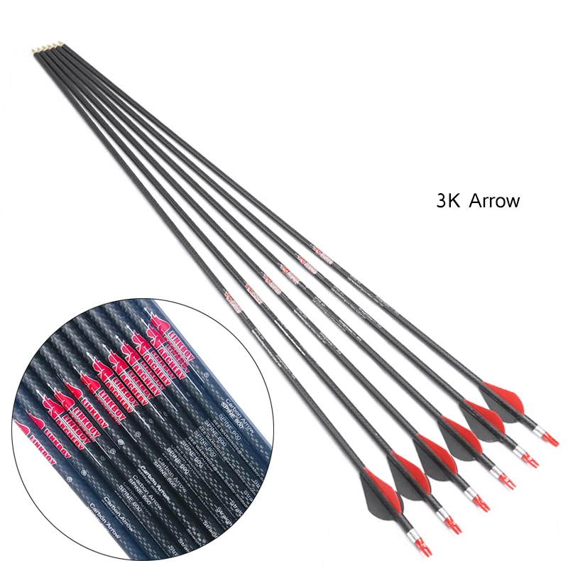 12pcs Linkboy Archery Carbon Arrows 3k Weave Spine 250 300 340 400 500 ...
