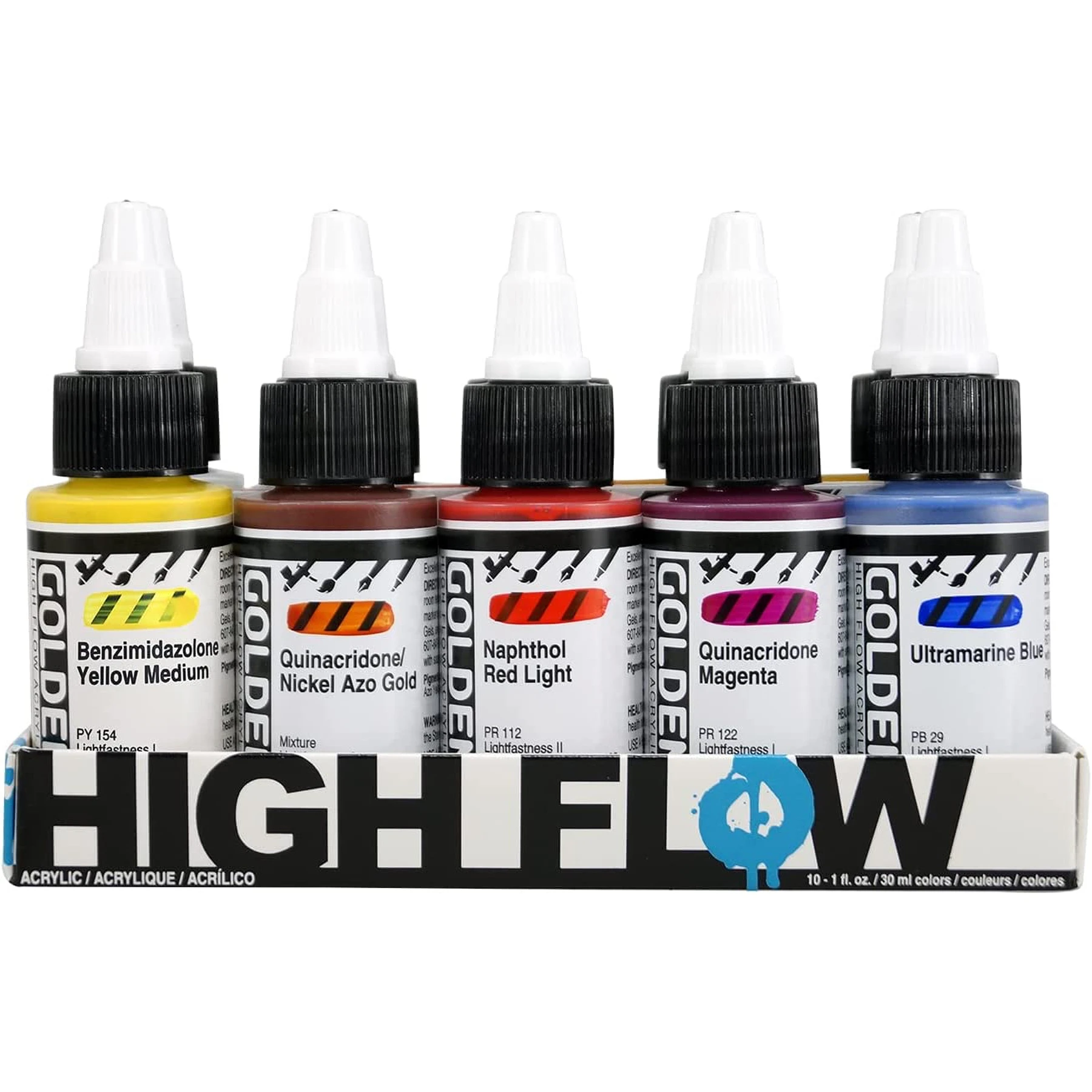 Golden-High-Flow-Acrylic-Ink-Liquid-Fluid-Paint-10-x-30ml-Drawing-Basic ...
