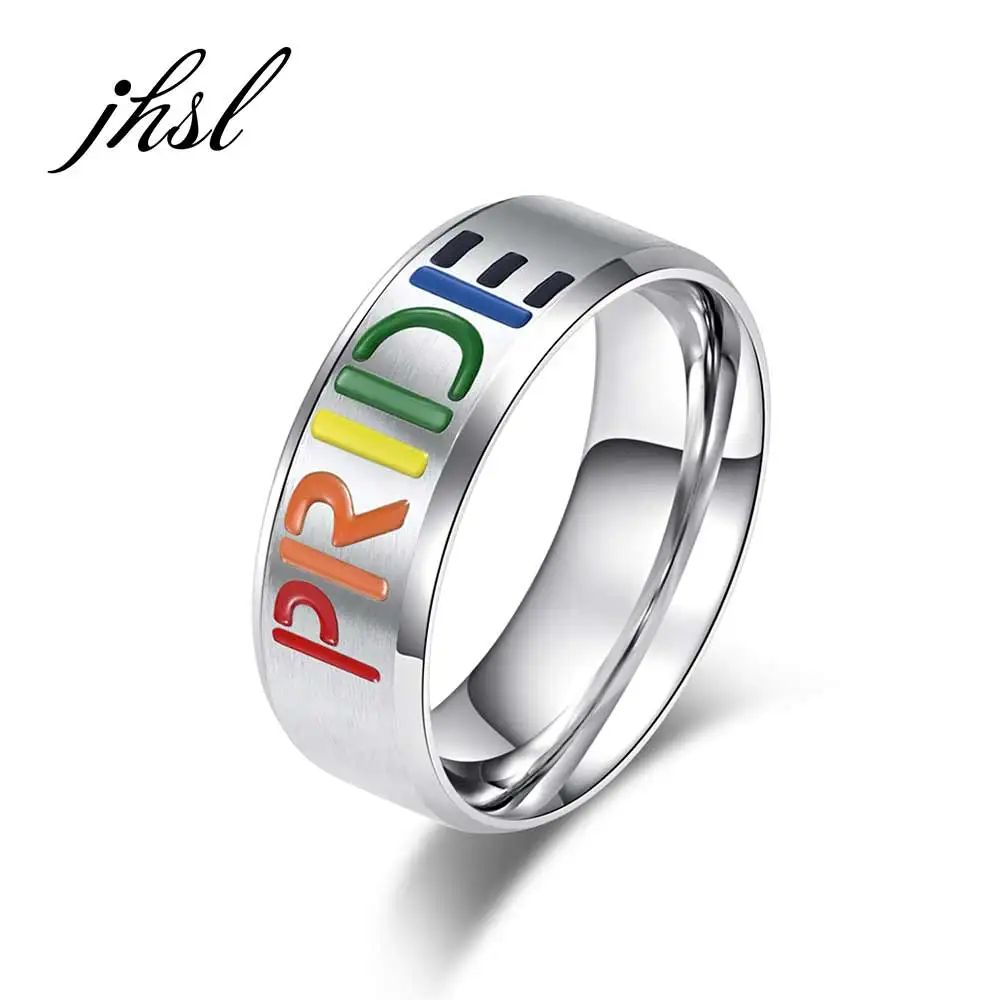 JHSL Unisex LGBT Lesbian Gay Rings for Men Women Colorful Rainbow Pride ...