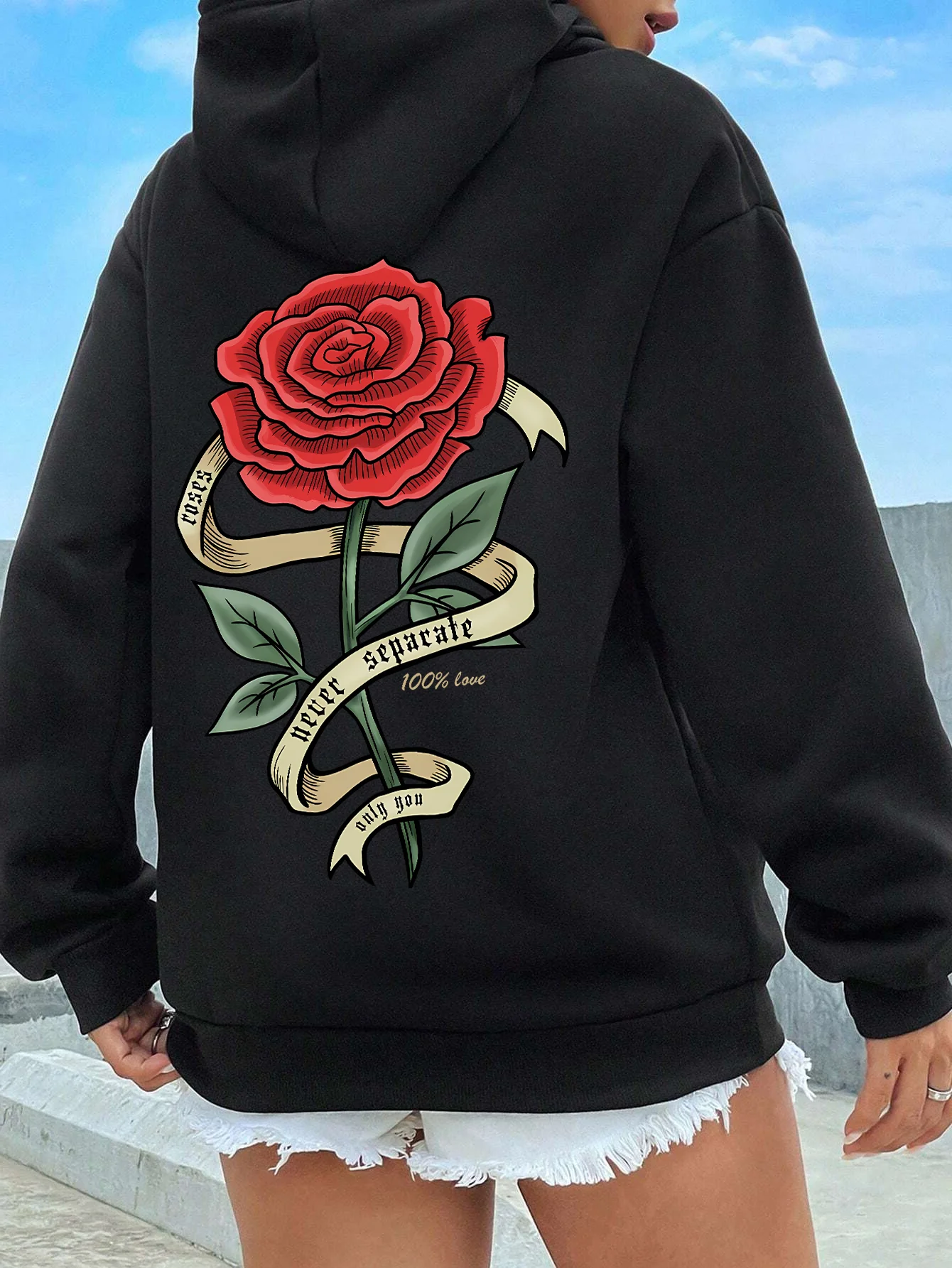 Red-Roses-Wrapped-In-Ribbons-Printing-Female-Hooded-Autumn-Warm-Hoodies ...