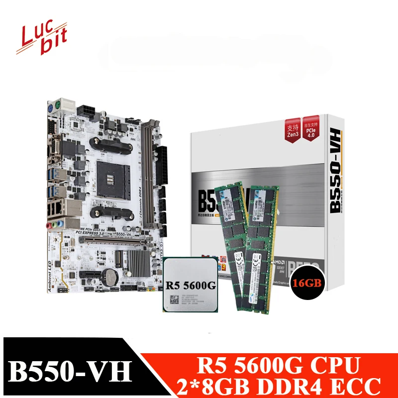 Lucbit New Motherboard B550-VH Gaming Desktop Motherboard R5 5600G 8GB*2 DDR4 RAM Support 5500 ...