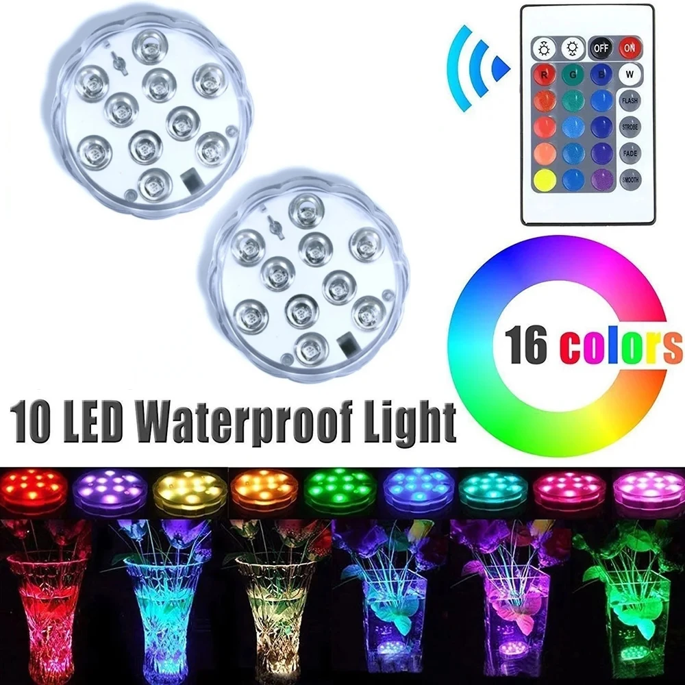 10-LEDs-Submersible-LED-Lights-IP68-Waterproof-Multi-Color-Underwater ...