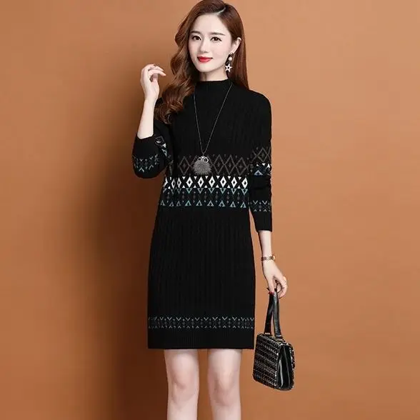 Autumn/Winter Knitted Sweater Fat Mom 300 Pounds Warm Medium to Long ...