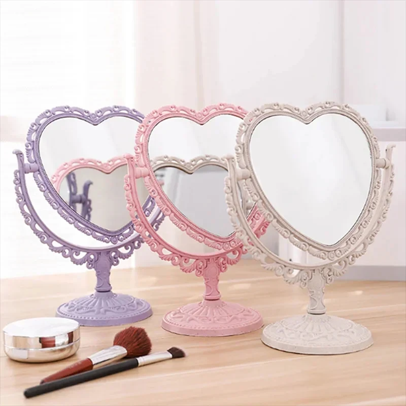 Desktop-Makeup-Mirror-Heart-Shape-Makeup-Vanity-Portable-Double-side ...