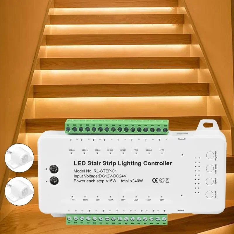 16-Channels-Led-Stair-Light-Staircase-Controller-2-PIR-Motion-Sensor ...