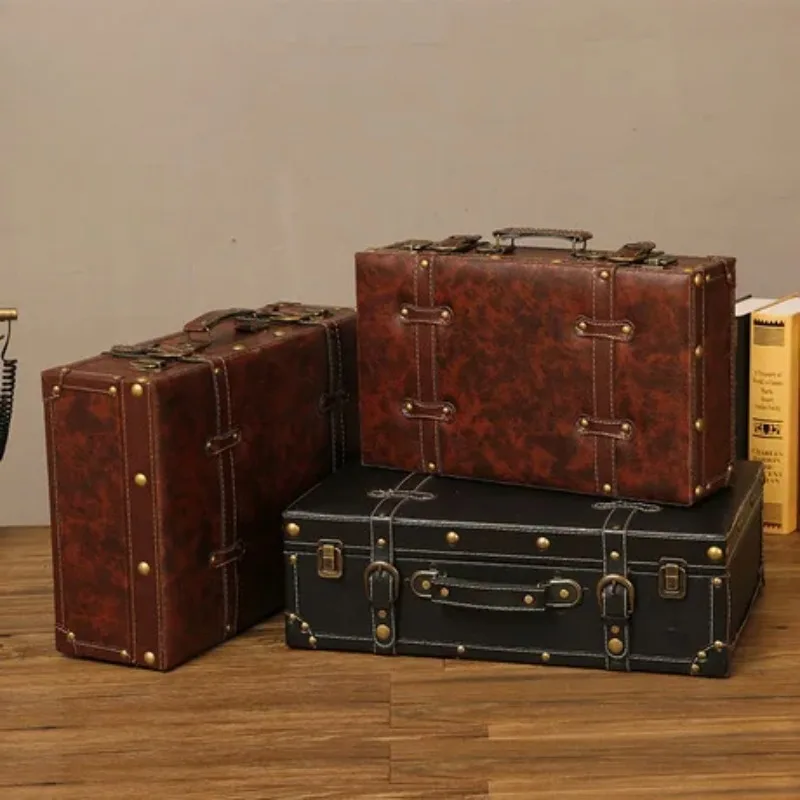 Retro Travel Suitcase Leather Handle Storage Box with Lock Closure ...