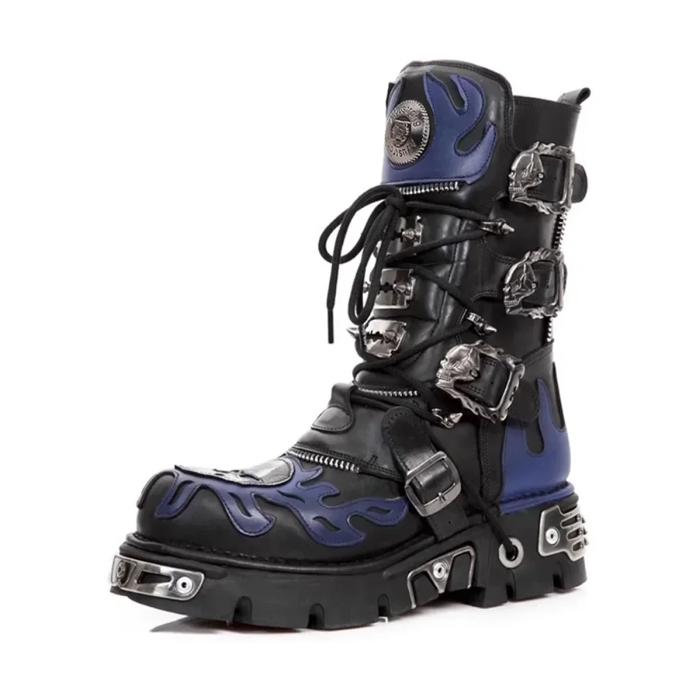 Botas-de-moto-Punk-con-calavera-de-cuero-genuino-para-hombre-botas-de ...