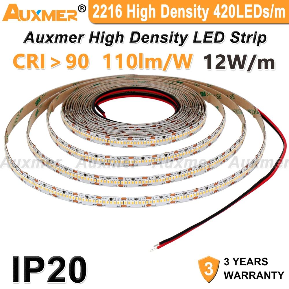 2216 LED Strip Light,High Density 420LEDs/m,12W/m CRI90,8mm PCB,DC24V ...