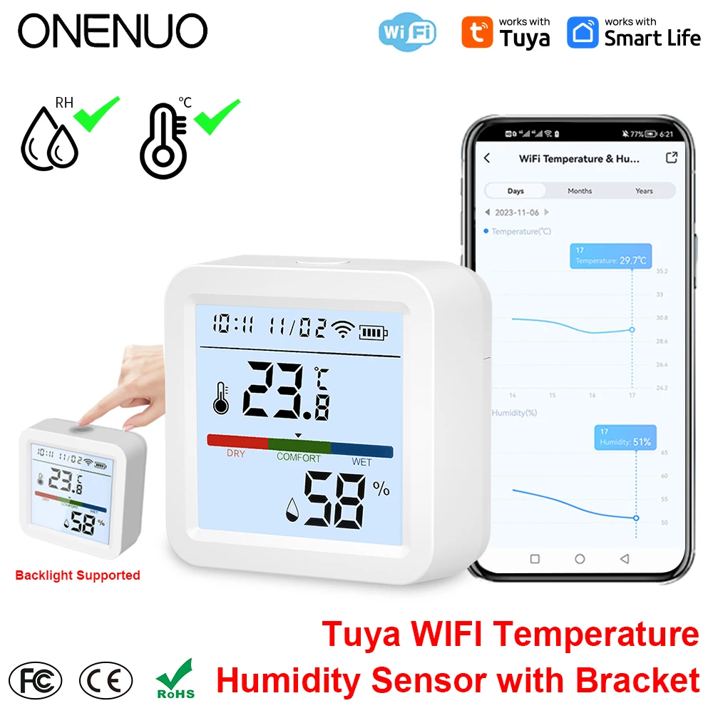 ONENUO-Tuya-WIFI-Temperature-Humidity-Sensor-Hygrometer-Thermometer ...