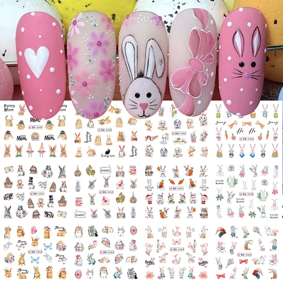 12-Design-Cute-Rabbit-Water-Sliders-Nail-Decals-Set-Lovely-Cartoon ...