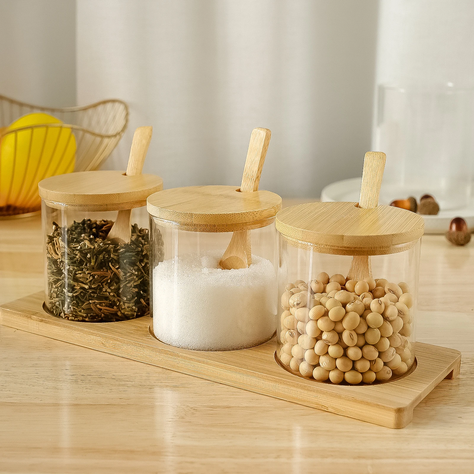 Set-of-3-Condiment-Jar-with-Lids-and-Spoons-Glass-Sugar-Bowls-Sugar ...