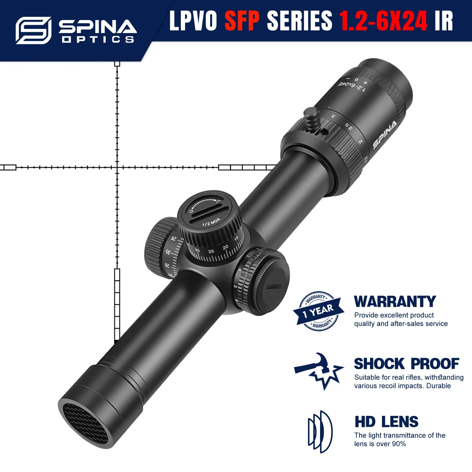 SPINA OPTICS LPVO HD 1.2-6x24 IR Rifle Scope BDC Reticle Lock Reset ...
