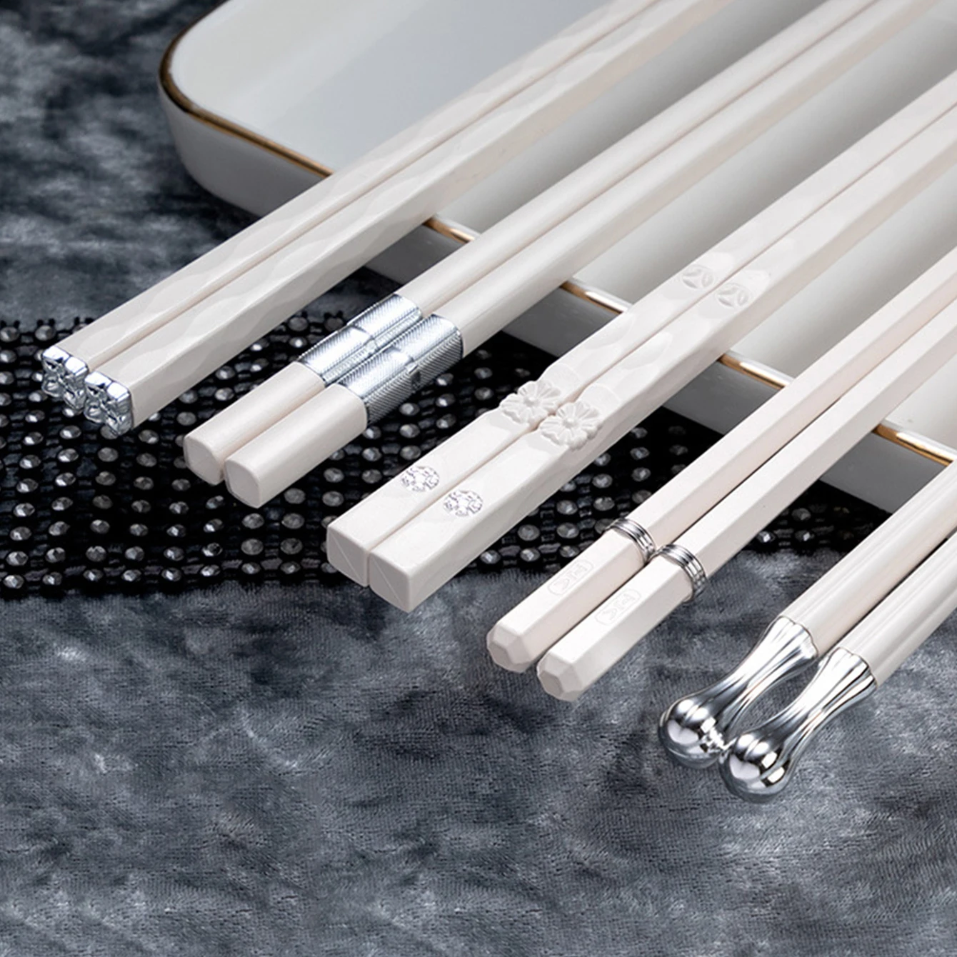 5 Pair Reusable Chinese Chopsticks Reusable Alloy Non-Slip Japanese ...