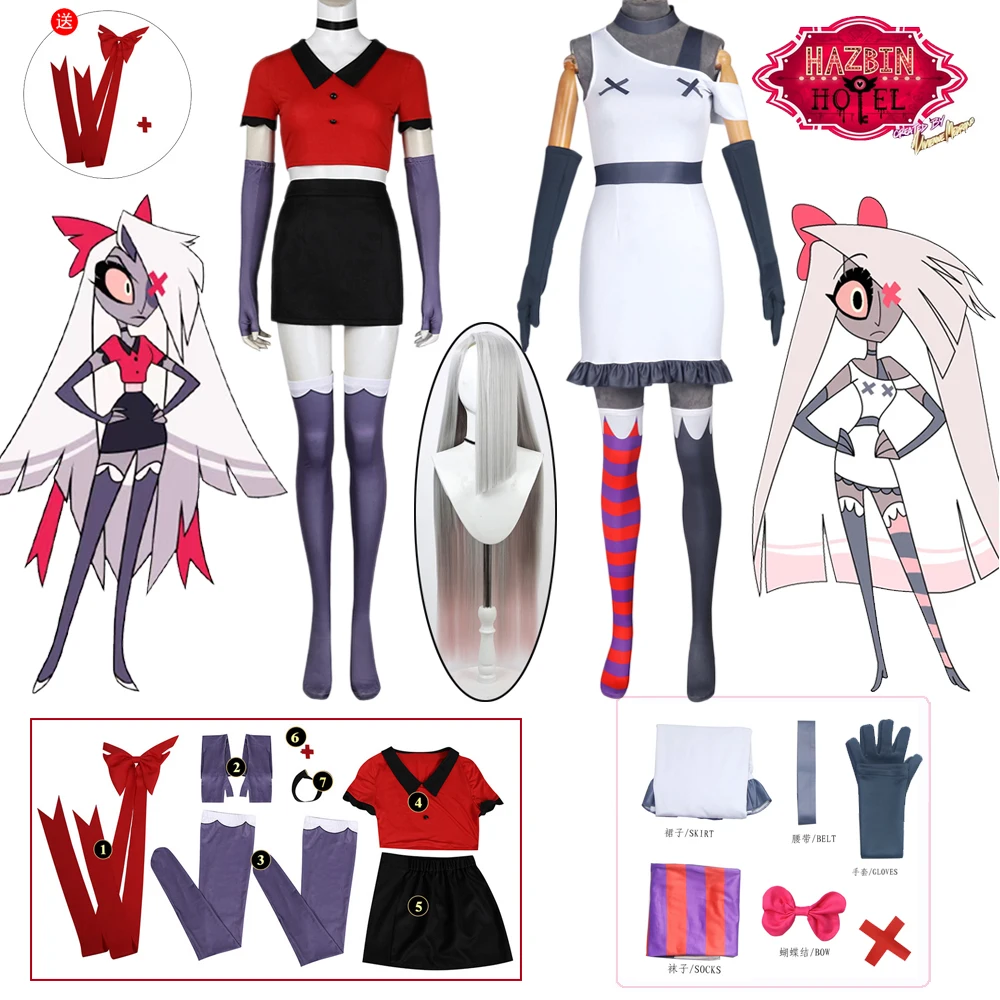 Vaggie Cosplay Costume Anime Hotel Uniform Hazbin Wig Full Set Suit ...