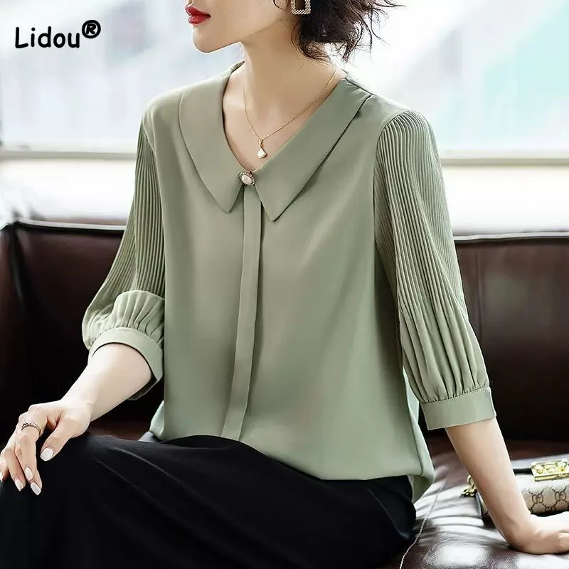 Spring-Summer-Solid-Color-Patchwork-Elegant-Chiffon-Shirt-Women-s ...