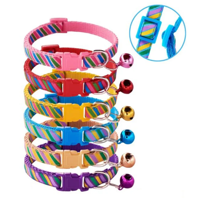 Fashion-Pet-Dog-Collar-Colorful-Pattern-Stripe-Cute-Bell-Adjustable ...