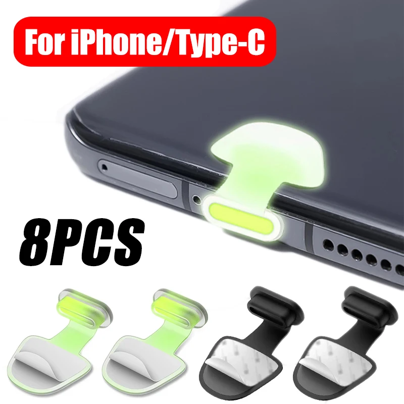 8Pcs-Luminous-Dust-Plug-Lossproof-Charging-Port-Dustplugs-for-iPhone ...