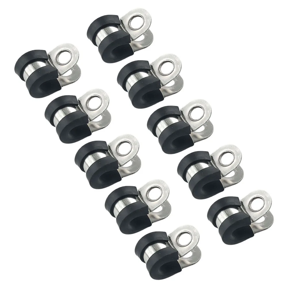 10pcs-Stainless-Steel-Rubber-Lined-P-Clips-Hose-Pipe-Clamp-Cable ...