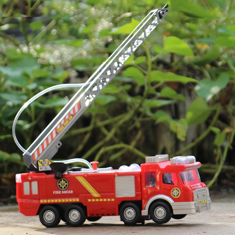 Electric-Firetruck-Model-Kids-Toy-Spray-Water-Fire-Engine-Ladder-Truck ...
