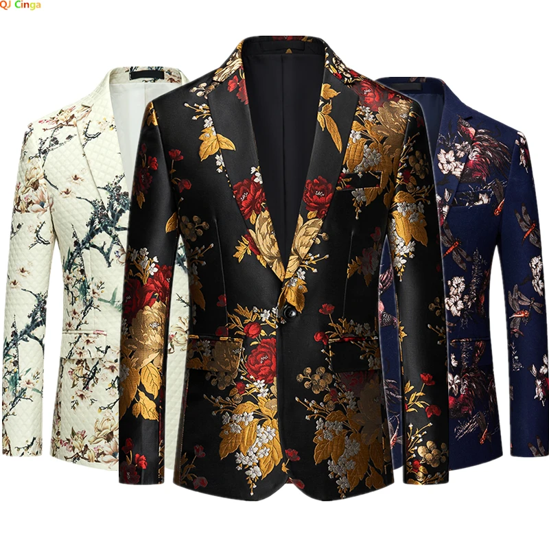 Spring New Suit Jacket Men's Floral Pattern Embroidered Dress Coats ...