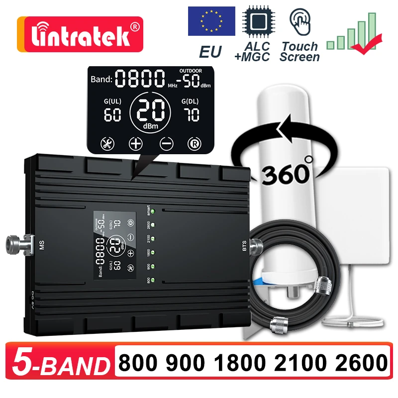 Lintratek New 5 Band Cellular Signal Amplifier B20 800 900 1800 2100 2600 Mhz 2g 3g 4g Repeater ...