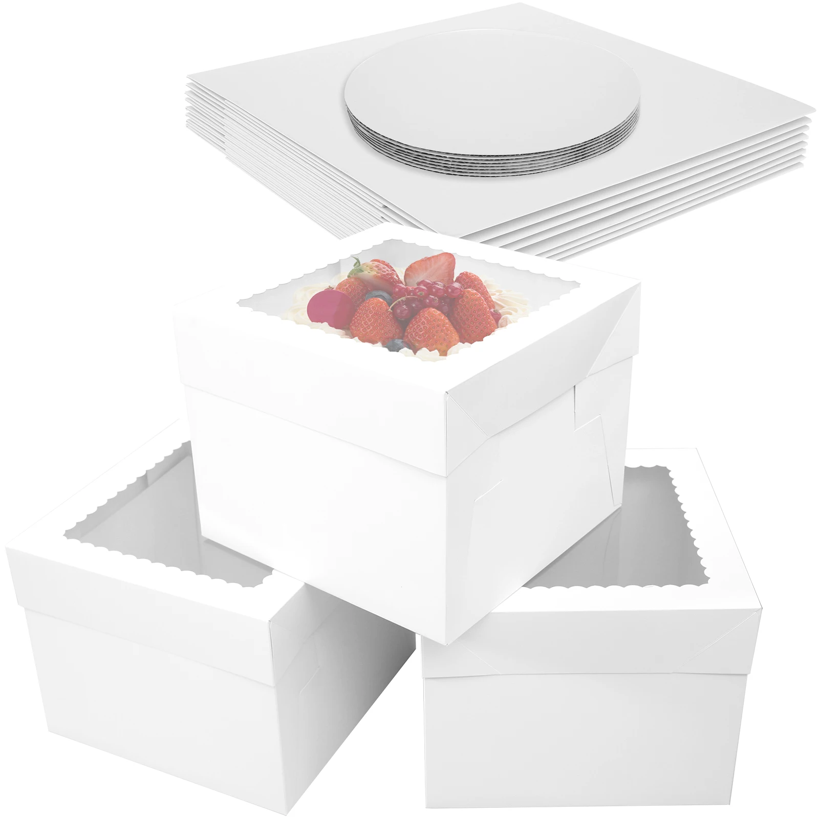 10Pcs Tall Cake Box with Cake Boards 10 Inch White Tall Bakery Boxes ...