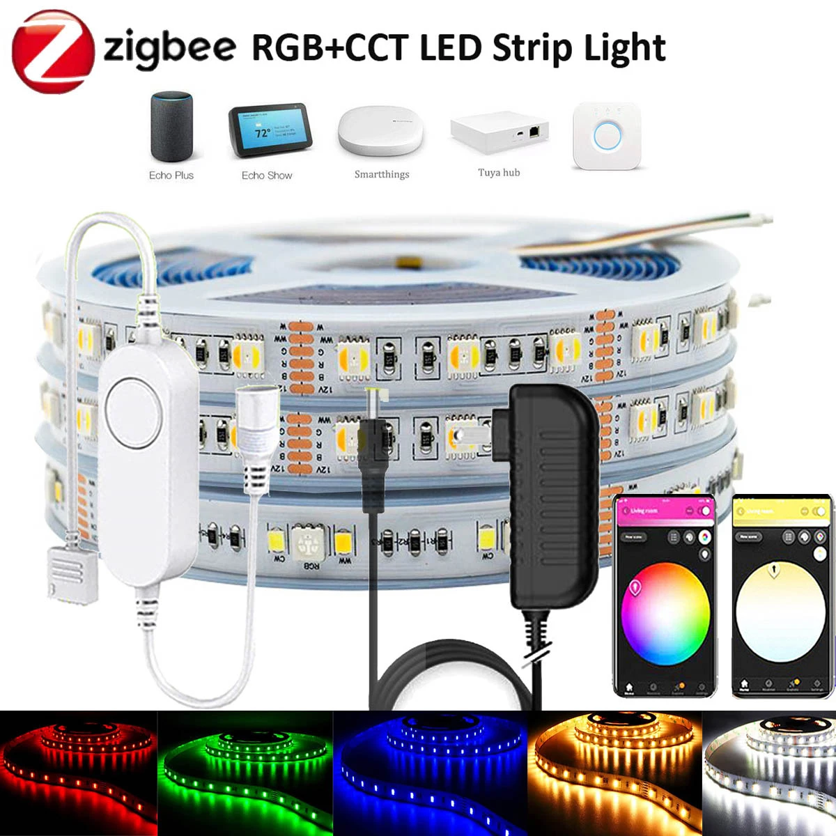 ZIGBEE 3.0 컨트롤러 스마트 5050 RGBCCT RGB + W + CW LED 스트립 밴드 라이트 키트, 투야 스마트 ...