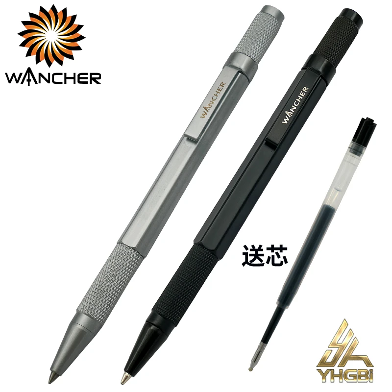 Wancher Ballpoint Pen Original Hexagon Brass Metal Rotary Black 0.5mm ...
