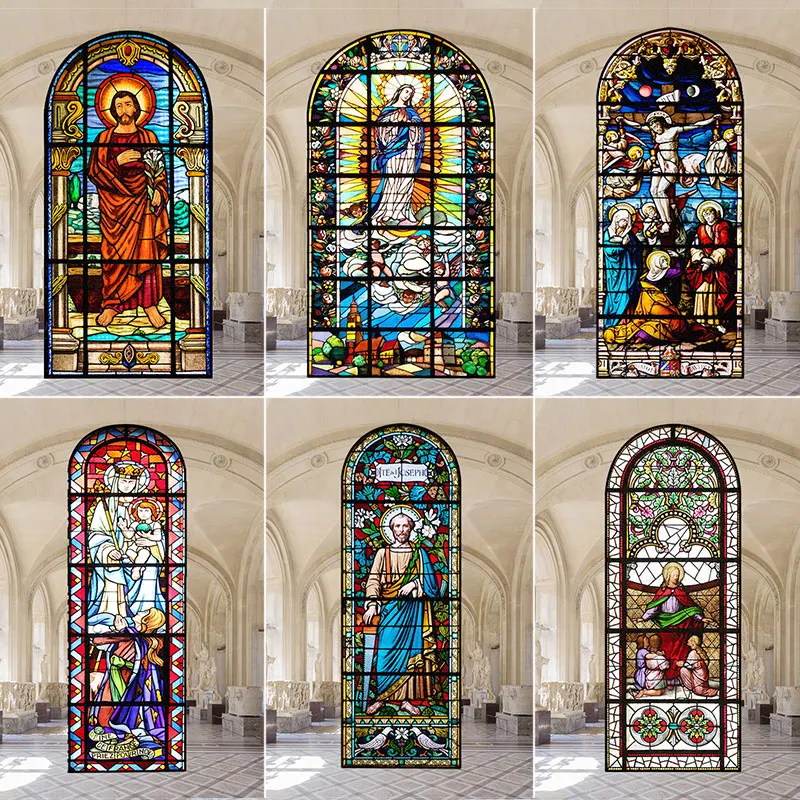 Windows-Privacy-Film-Church-Style-Stained-Glass-Window-Stickers-Static ...