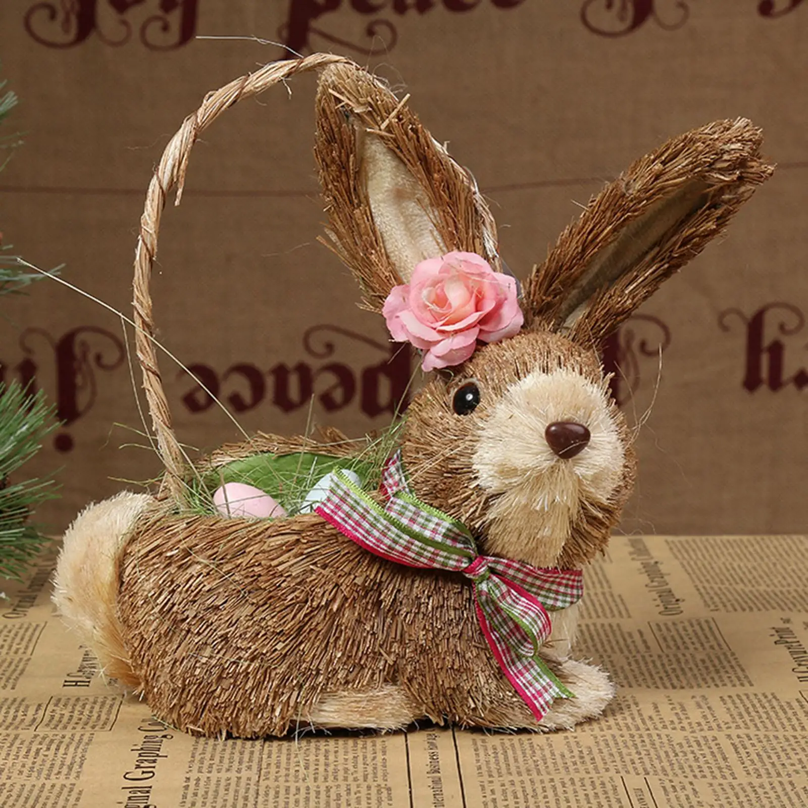 Straw-Rabbit-Decoration-Filled-Eggs-Basket-Straw-Easter-Rabbit-Decor ...